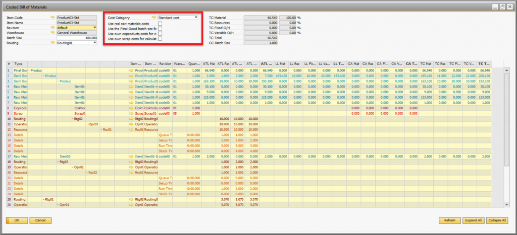 » ProcessForce Costed Bill of Materials Checkboxes Explained